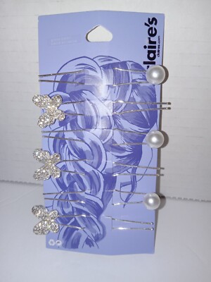 6 Claire's Hair Pins 3 Pearl/3 Rhinestone Butterfly for Bridal, Prom or ...