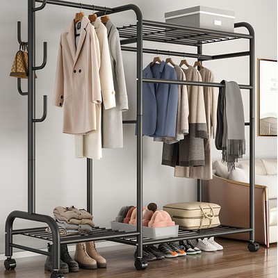 Heavy Duty Double Clothes Rail Rack Garment Hanging Stand Open Wardrobe ...