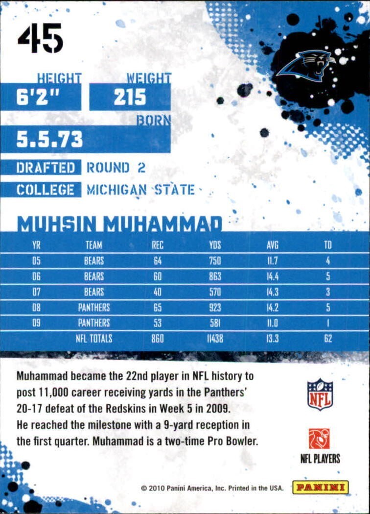 2010 Score Football Card #45 Muhsin Muhammad | eBay