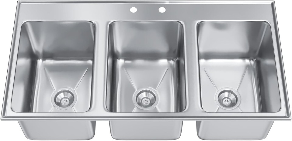 Stainless Steel Drop Sink - 3 Compartment Drop in Sink 10" x 14" x 10 ...