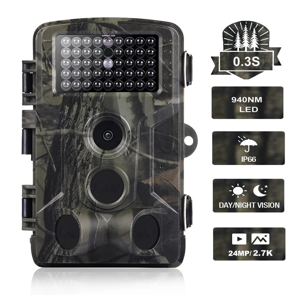 Outdoor Hunting Trail Camera 24MP 2.7K Wildlife Scouting Game Cam Night ...