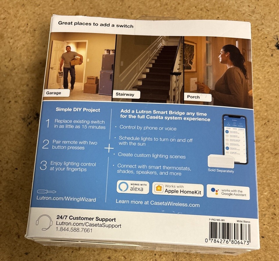 Lutron P-PKG1WS-WH Caseta Smart Switch Kit with Remote - White Sealed ...
