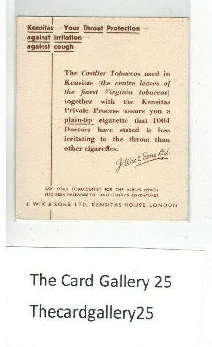 1935 J. WIX & SONS Henry Kensitas House of London Cigarette Card ...