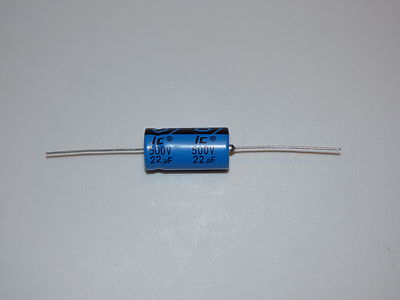 Illinois Capacitor 22@500V electrolytic capacitor, axial leads, blue ...