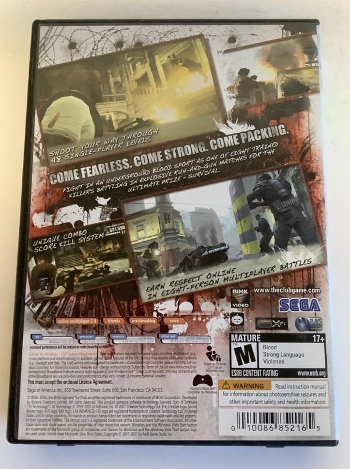 The Club PC Windows DVD-ROM Video Game 2008 Software Sega shooter game ...