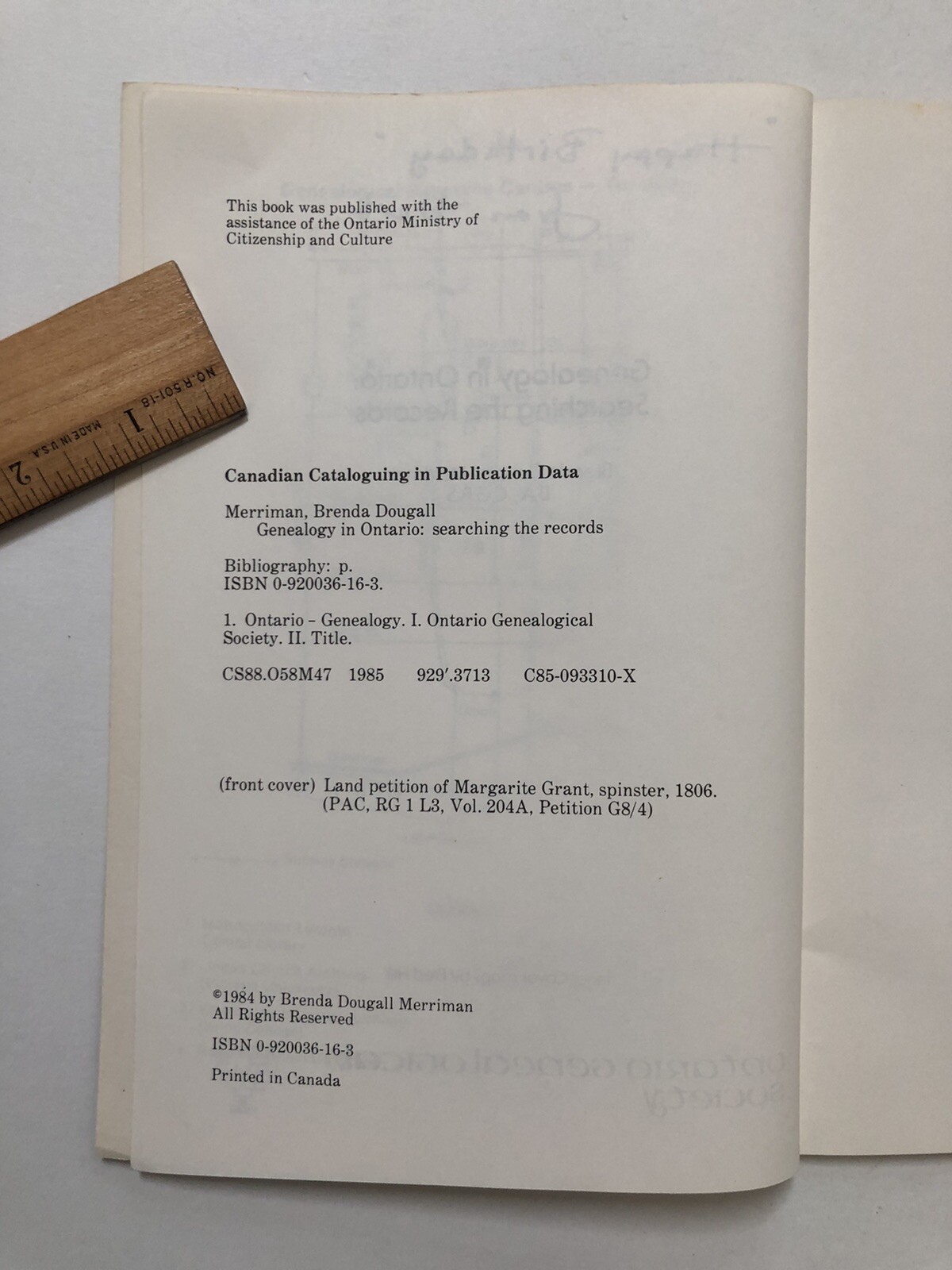 Genealogy in Ontario: Searching the Records by Brenda Merriman (1984 ...