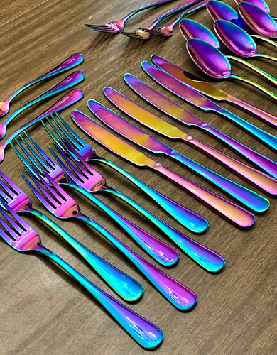 Rainbow Flatware Silverware Stainless Steel Set 24 Piece Cutlery Iridescent Lot | eBay