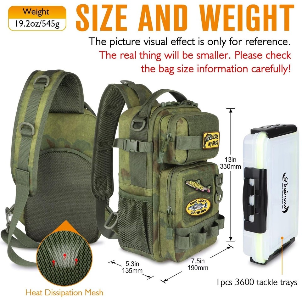 Dovesun Small Fishing Backpack with Tackle Boxes Fishing Sling Bag DIY ...