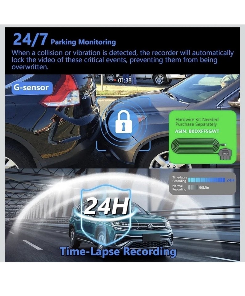4 Channel Dash Cam 360° View,4K Front Rear Inside Dashcam,Left Right ...