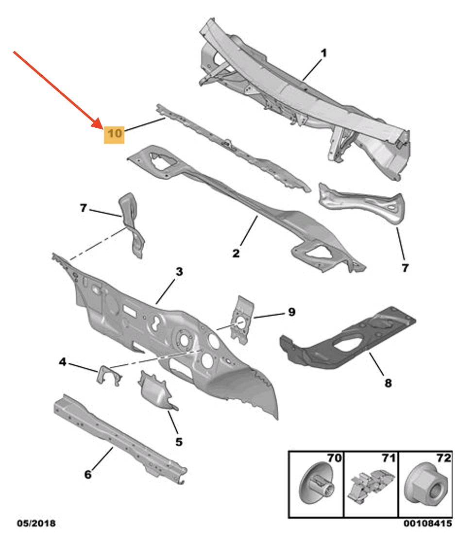 PEUGEOT 3008 Front Crossmember Bulkhead Stiffener 9801156280 New ...