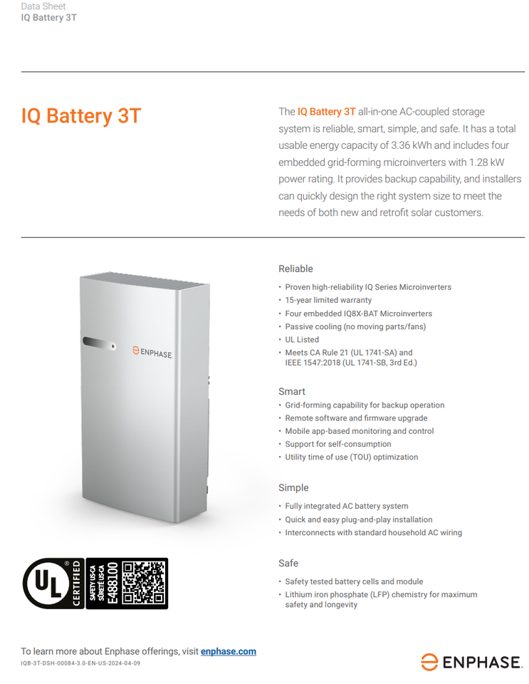 4 FOUR Enphase IQ Battery 3T AC-Coupled Storage System 3.36kWh B03-T01 ...