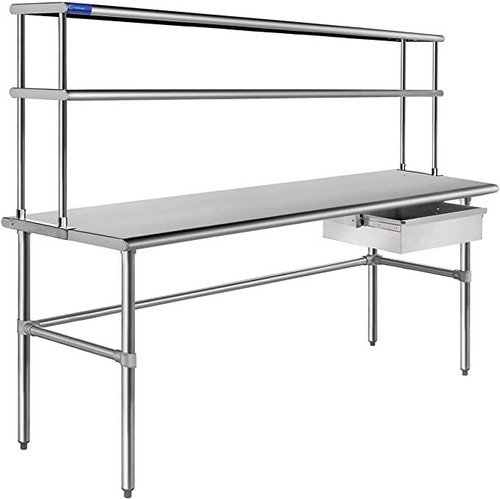 Commercial Stainless Steel Open Base Work Table with 2 Tier Overshelf ...