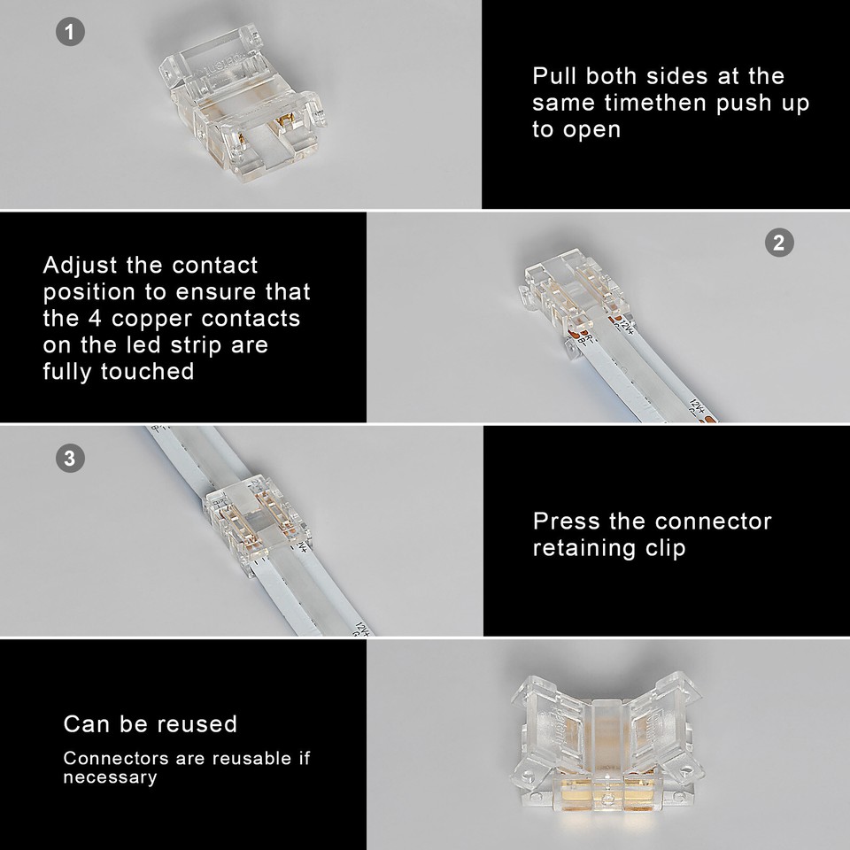 2/4-Pin RGB LED Strip Straight/L-Shape Solderless Connectors For COB ...