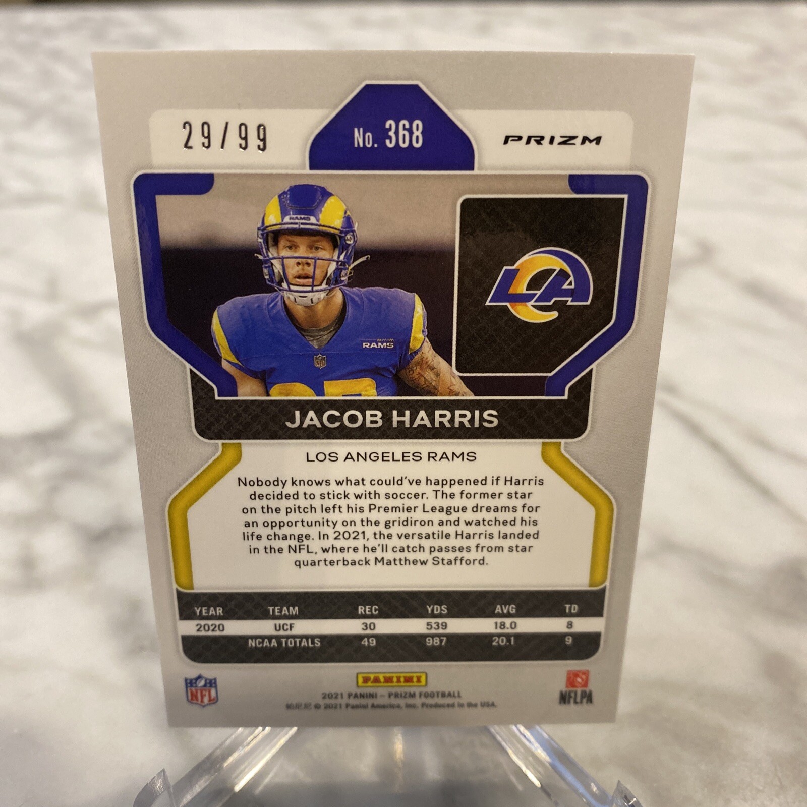 JACOB HARRIS 2021 PANINI PRIZM ROOKIE BLUE ICE PRIZM RC #/99 LA RAMS ...