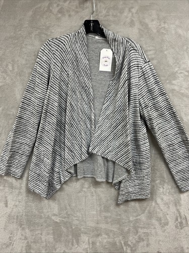Cut Loose Cardigan Women’s L Gray Striped Long Sleeve Open Front ...