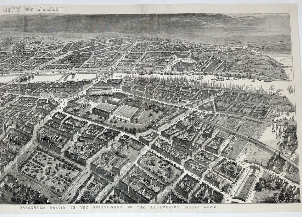 1864 Dublin Ireland Panorama Engraving Illustrated London News Huge ...