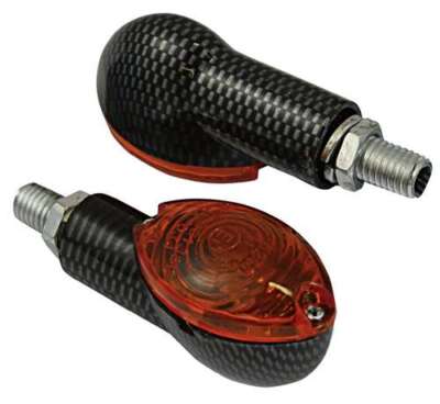 Bike-It Universal 10mm Mini Cat Eye Carbon/Amber Motorcycle Turn ...