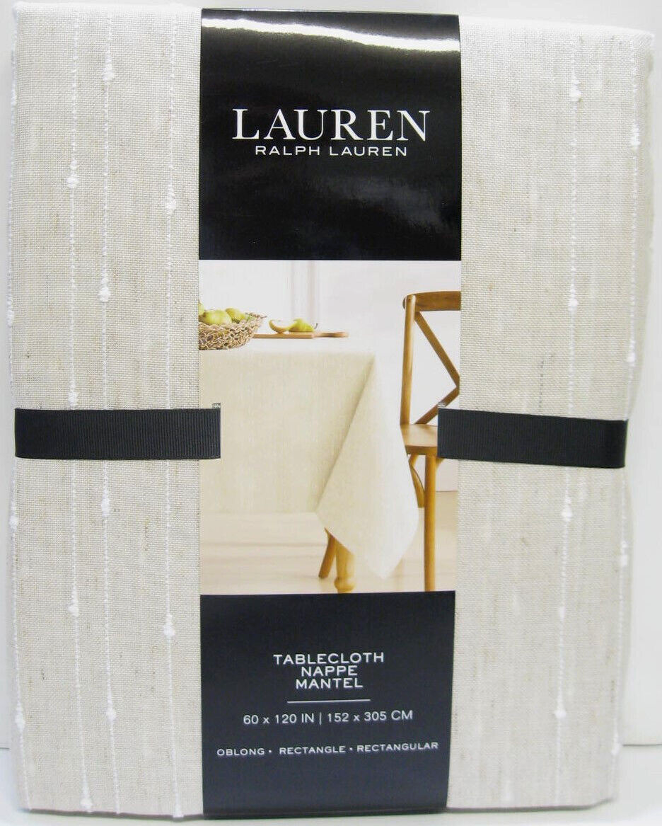 Ralph Lauren Tablecloth Polyester/Linen 60 x 120 Natural & White - NEW ...