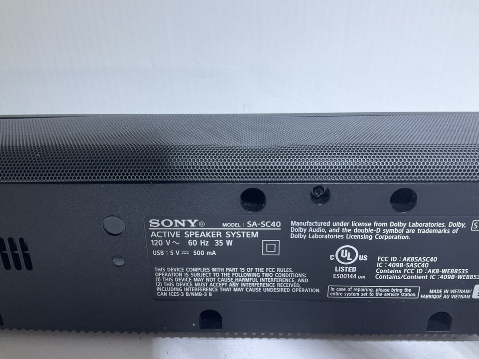 Sony HT-SC40 Soundbar w/ Wireless Subwoofer 2.1 Channel lightly Used | eBay