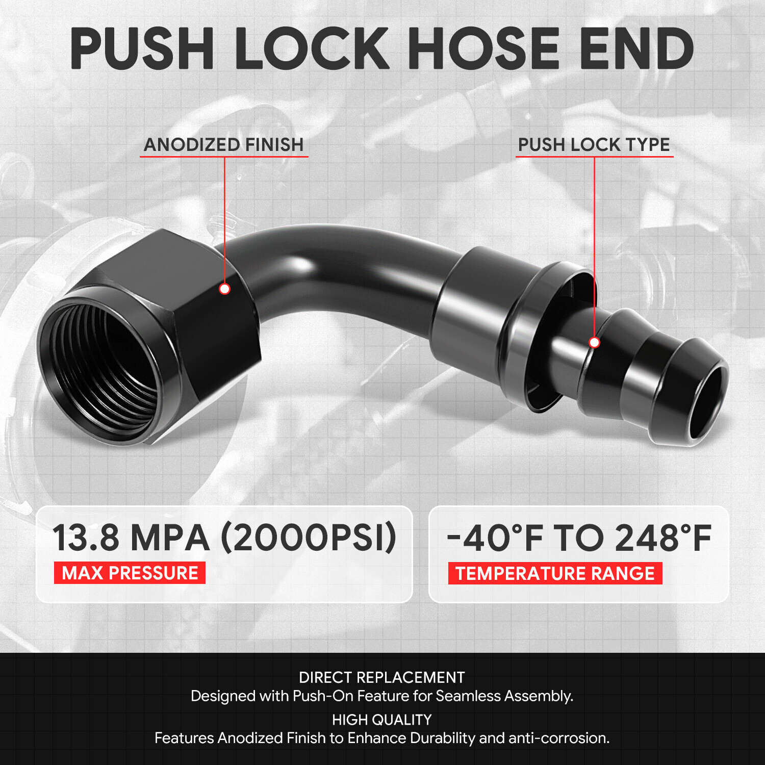 8AN to 1/2" Barb 6061-T6 90 Degree Push Lock Hose End Fitting Fuel Line ...