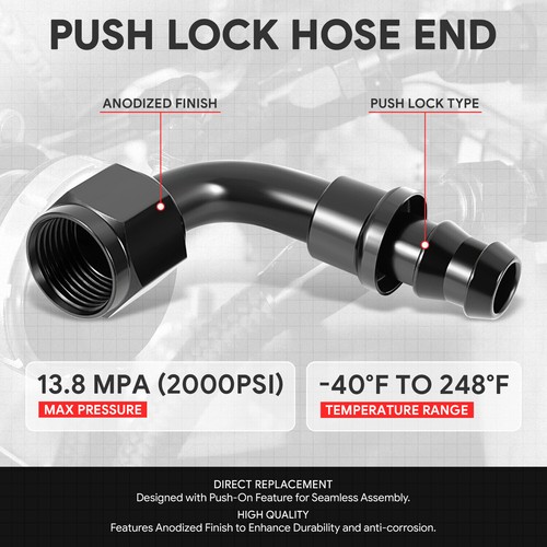 8AN to 1/2" Barb 6061-T6 90 Degree Push Lock Hose End Fitting Fuel Line ...