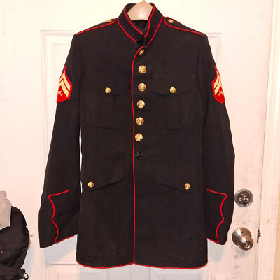 USMC Dress Blue Uniform Blouse Coat 38L Long Corporal w/ buttons 310G ...