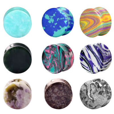 2Pcs Ear Gauges Plugs Double Flare Natural Stone Flehs Tunnels Piercing ...