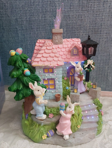 FIBER OPTIC EASTER BUNNY HOUSE VILLAGE - COLOR CHANGING - EASTER BUNNY ...