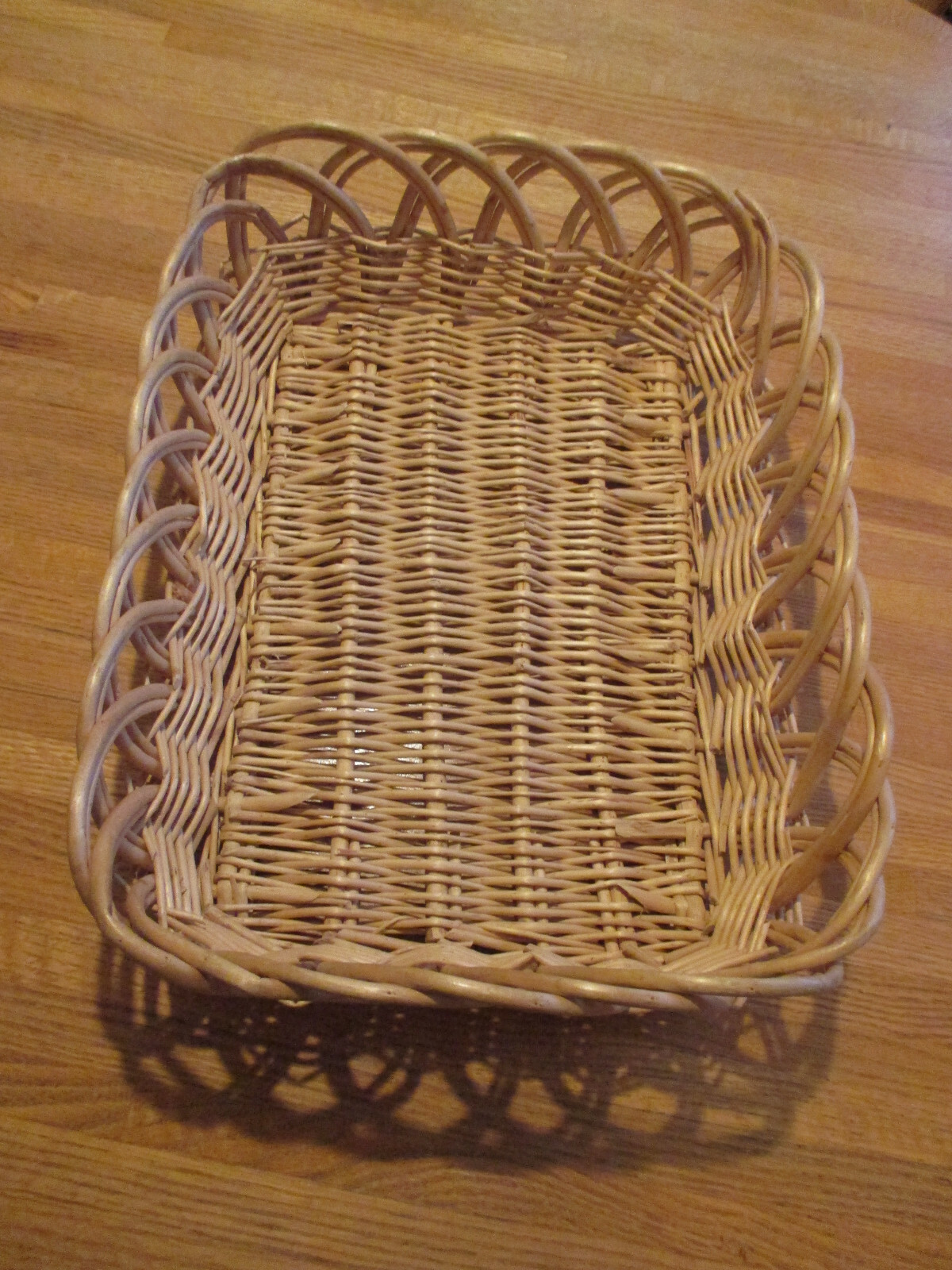 Rectangular Woven Wicker Rattan Rustic Tray/Basket Natural Tone 4 1/2 ...