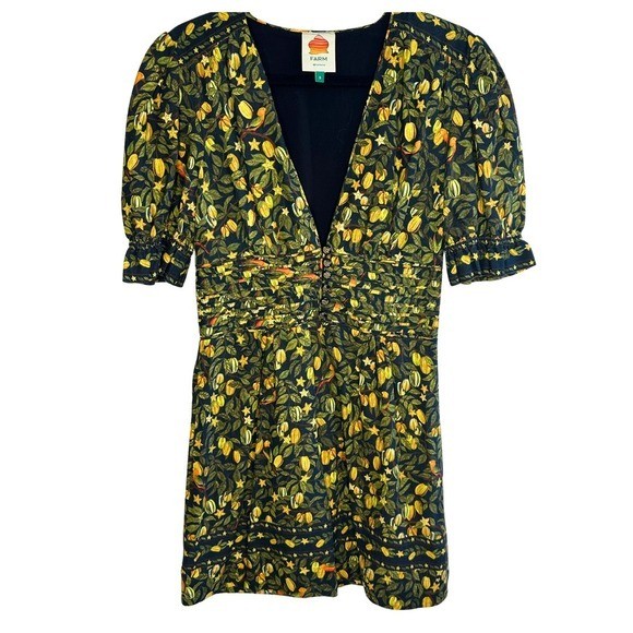 FARM Rio Star Fruit Mini Dress Size Small Tropical Print Smocked Waist ...