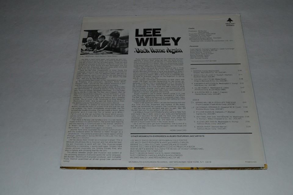 Lee Wiley - Back Home Again - Autumn '71 - Monmouth Evergreen FAST ...