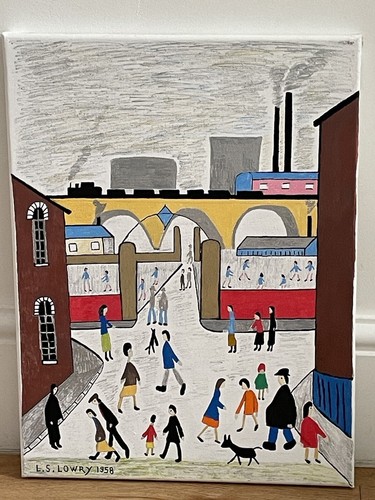 L.s Lowry Style Canvas Acrylic Painting | eBay UK