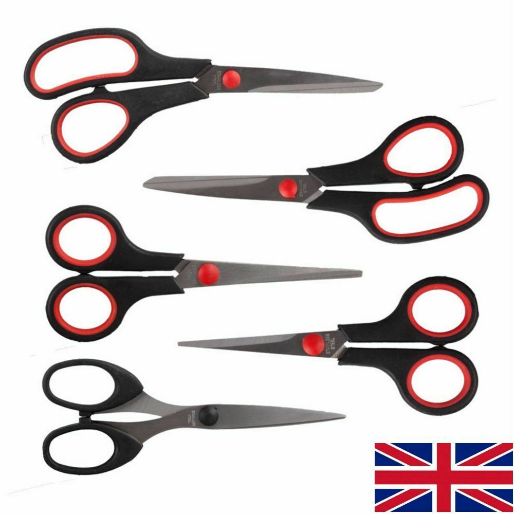 5 PC KITCHEN SCISSORS HOUSEHOLD SCISSOR SET SOFT GRIP OFFICE STAINLESS ...