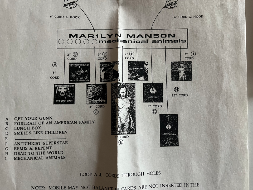 Marilyn Manson Mechanical Animals 26” 1990 Record Store Hanging Mobile ...