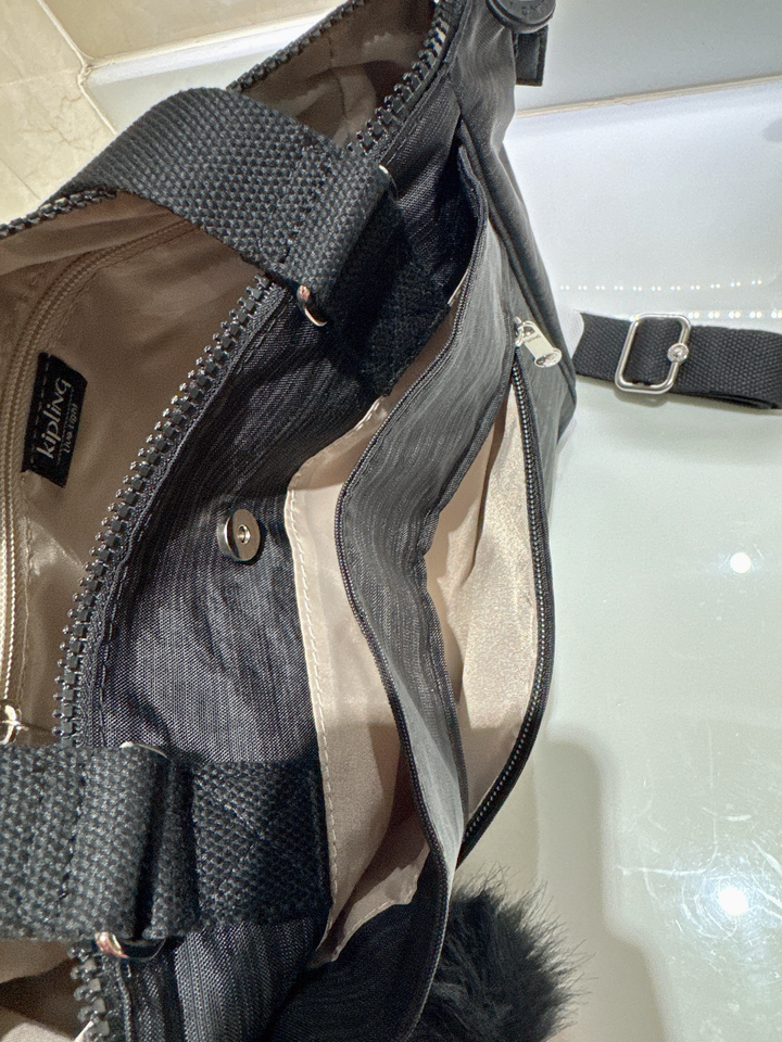 NWT Women Kipling flax Black lightweight Handbag Crossbody Tote trolley ...