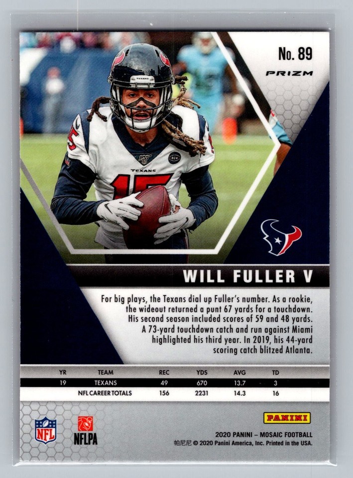 Will Fuller V 2020 Panini Mosaic #89 Reactive Orange Houston Texans 1O ...