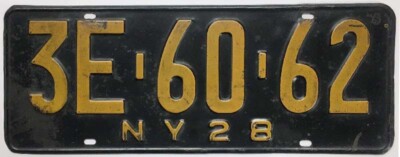 New York 1928 License Plate 3E-60-62 Original Paint Antique Garage Man ...