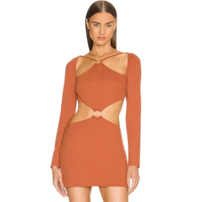NWT Dundas x Revolve Jade Ring Cutout Long Sleeve Mini Dress in Rust Size XS | eBay