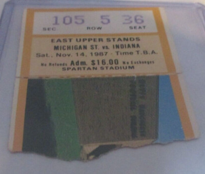 INDIANA At MICHIGAN STATE Football Spartan Stadium 11-14-1987 Ticket ...