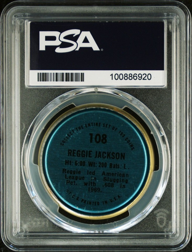 1971 Topps Baseball Coin Pin 108 REGGIE JACKSON Oakland Athletic PSA 6 ...