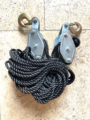 Poly Rope Hoist Pulley Block, 4000 LB 2 Ton 65 Feet of 3/8 “, 7:1 ...