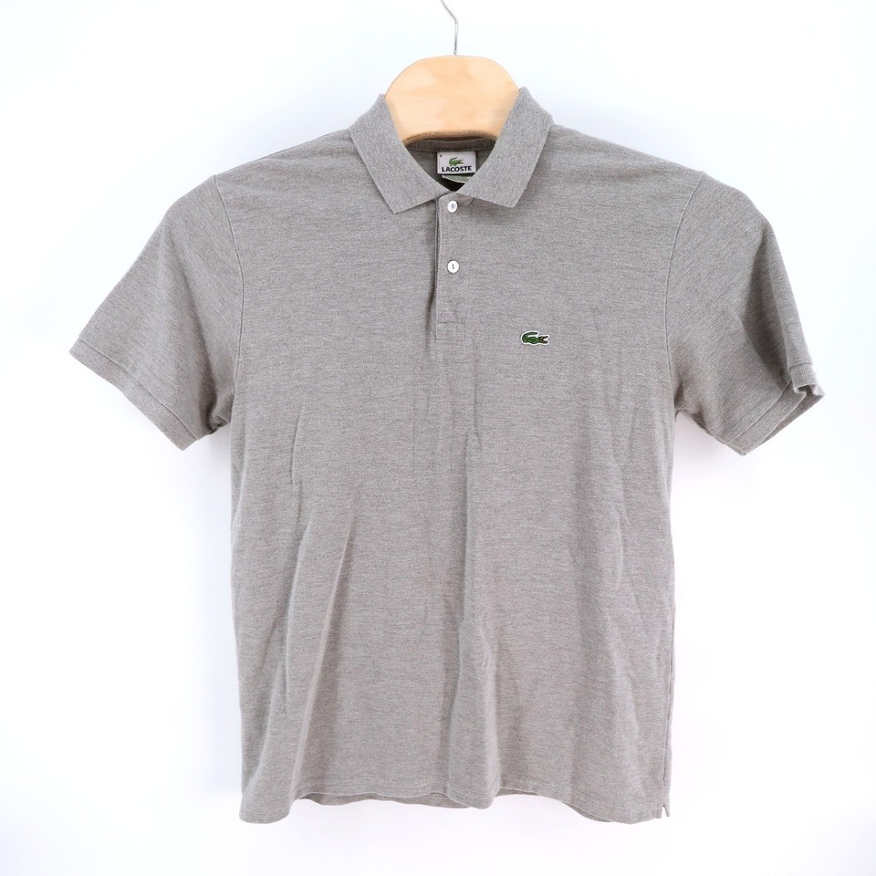 Lacoste Mens Gray Short Sleeve Pique Cotton Polo Shirt Casual Fits Like ...