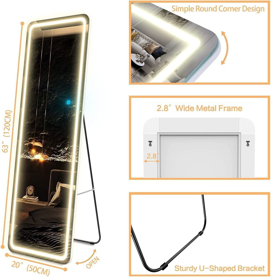 Full Length Mirror Lighted 63"X20", Body Mirror with Lights-Led Stand ...