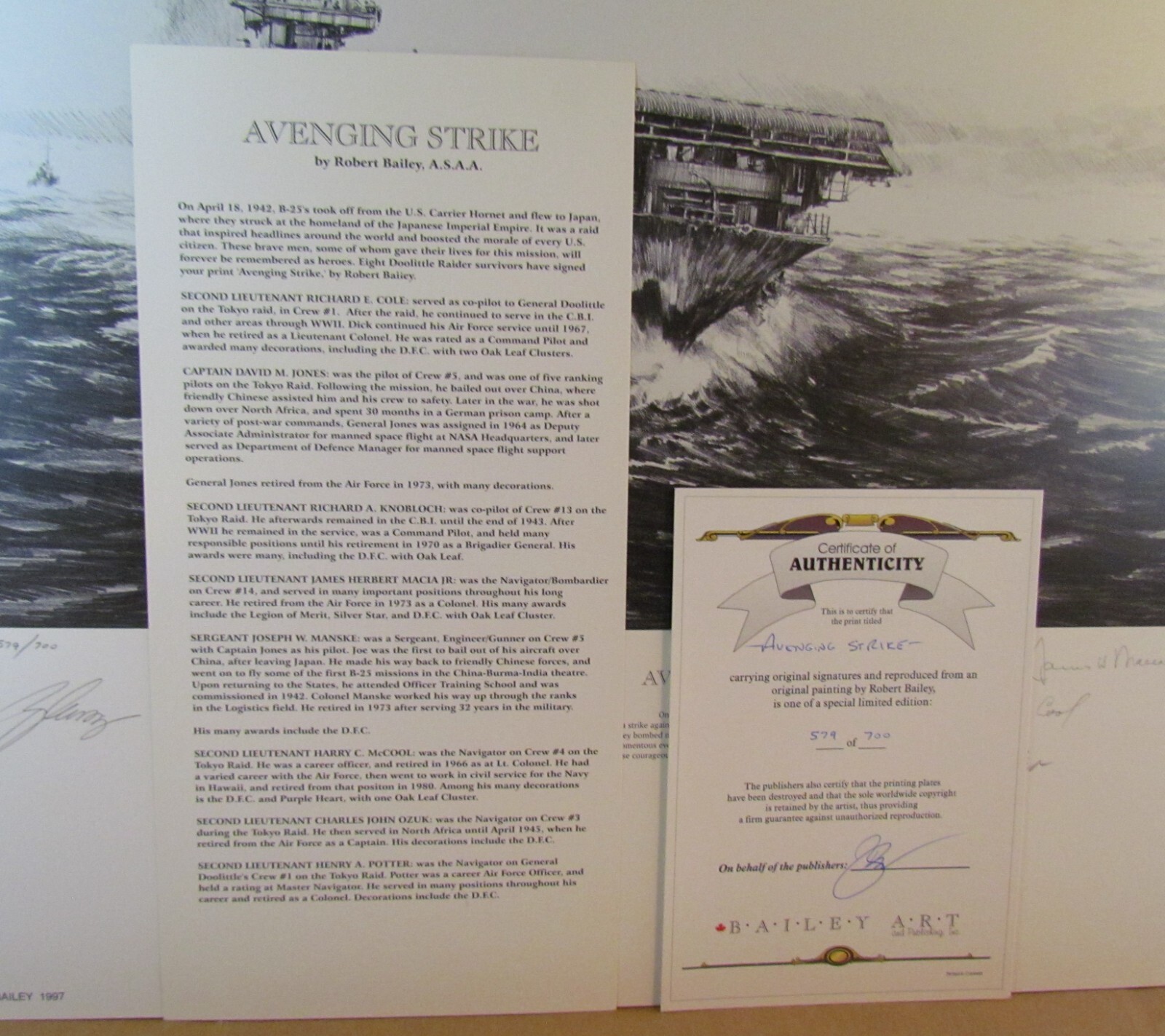 Avenging Strike by Robert Bailey s/n 579/700, 8 signatures of Doolittle ...