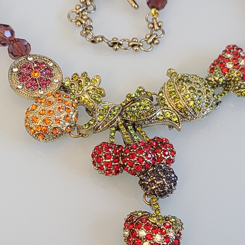 HEIDI DAVS GRAPE CRYSTAL FRUIT SALAD BIB NECKLACE CHERRY PINEAPPLE ...