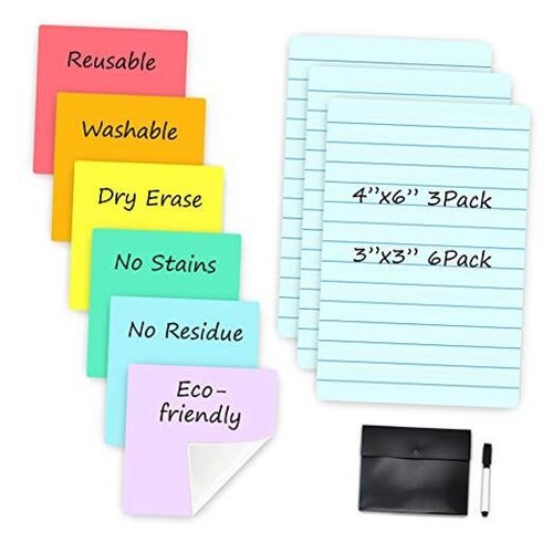 Dry Erase Sticky Notes - Colorful Reusable Whiteboard 3"x3"+4"x6" 9 ...