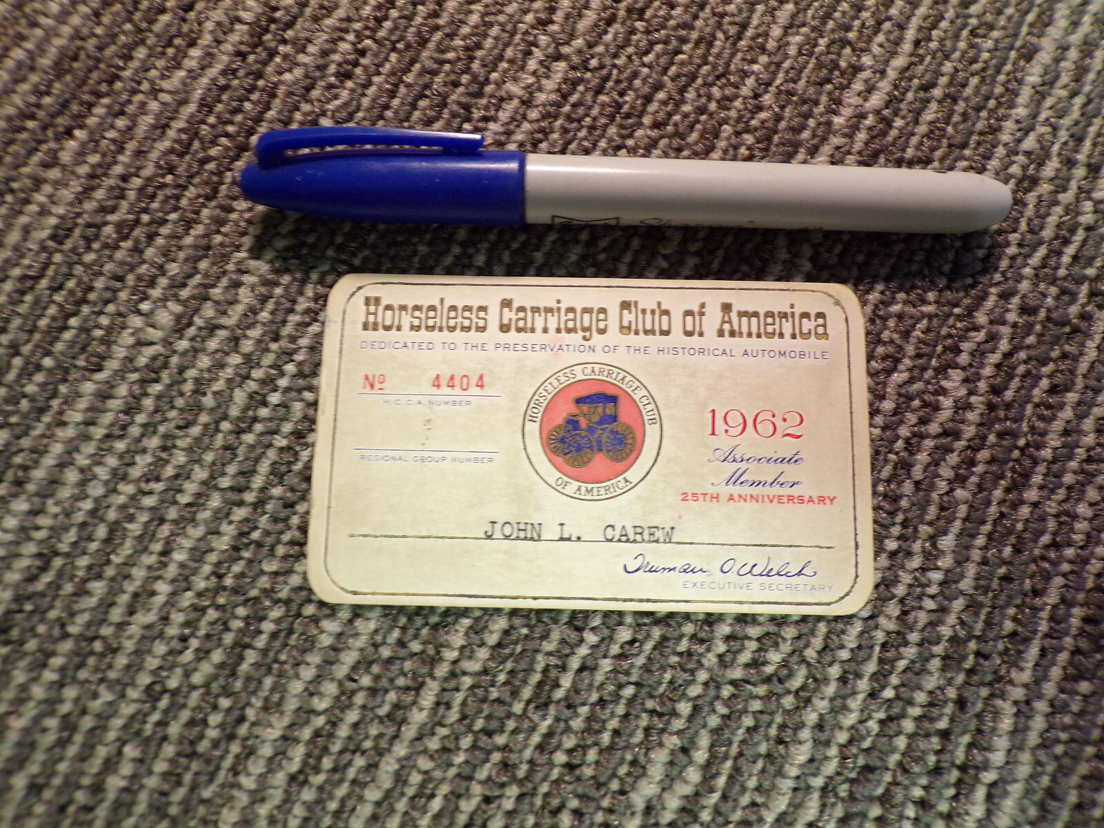Vtg 1962 Horseless Carriage Club of America Membership Card | eBay