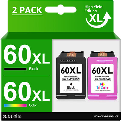 2 Pack 60XL Ink Cartridge Combo Set for HP DeskJet F4480 F4440 D2660 ...