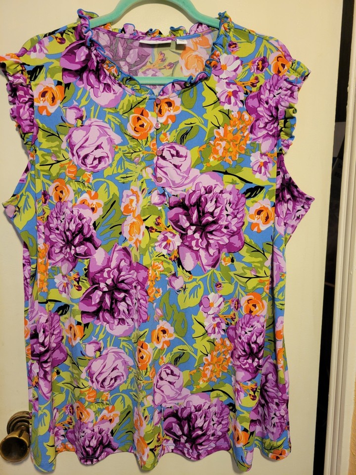 Susan Graver Plus Size 2X Top Sleeveless Purple/Blue/Green/Orange ...