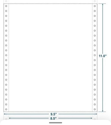 9-1/2" x 11" (W x H) Continuous 20# Computer Paper, Blank-microperf ...